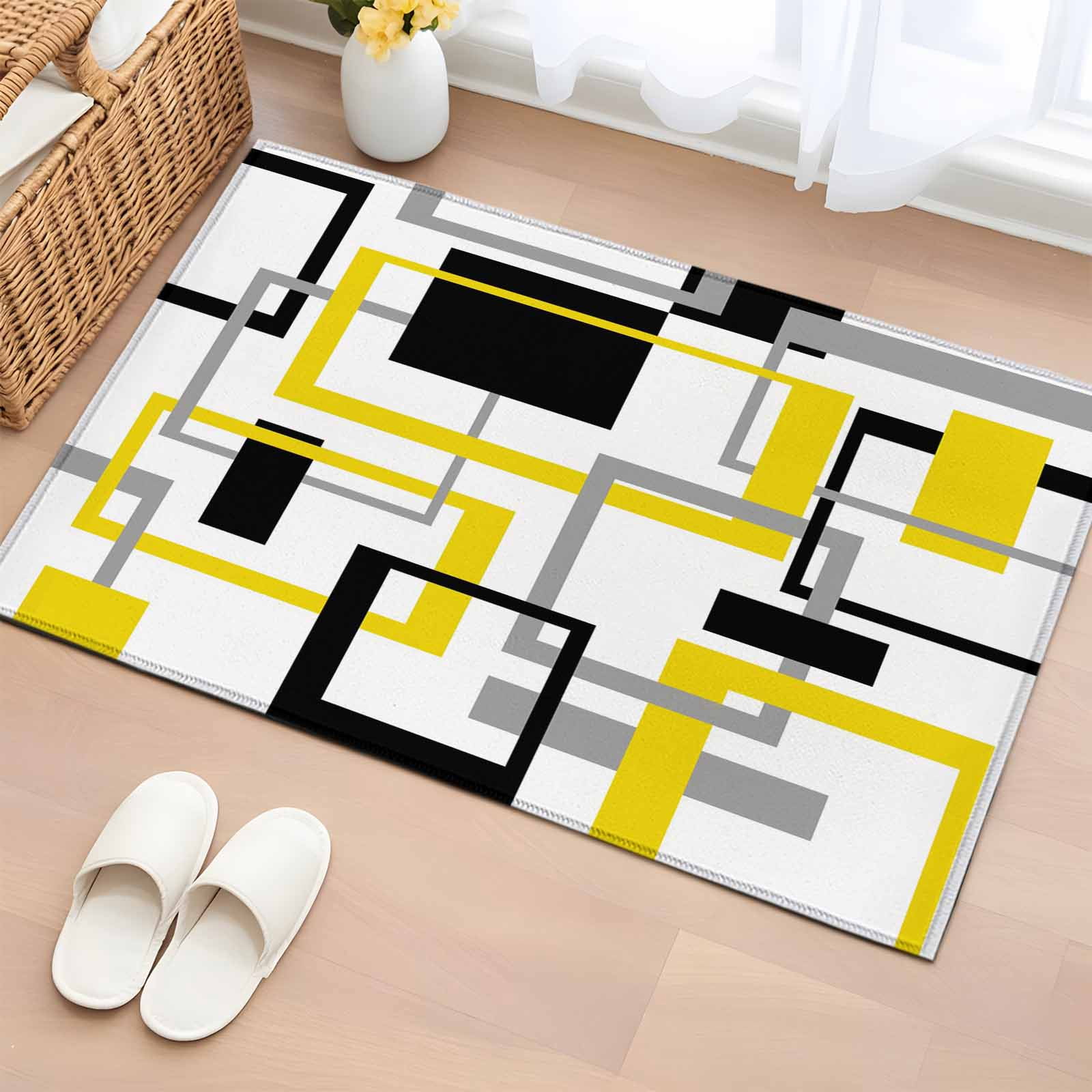 Abstract Lines Washable Small Entryway Area Rugs 2'x3', Black Yellow ...