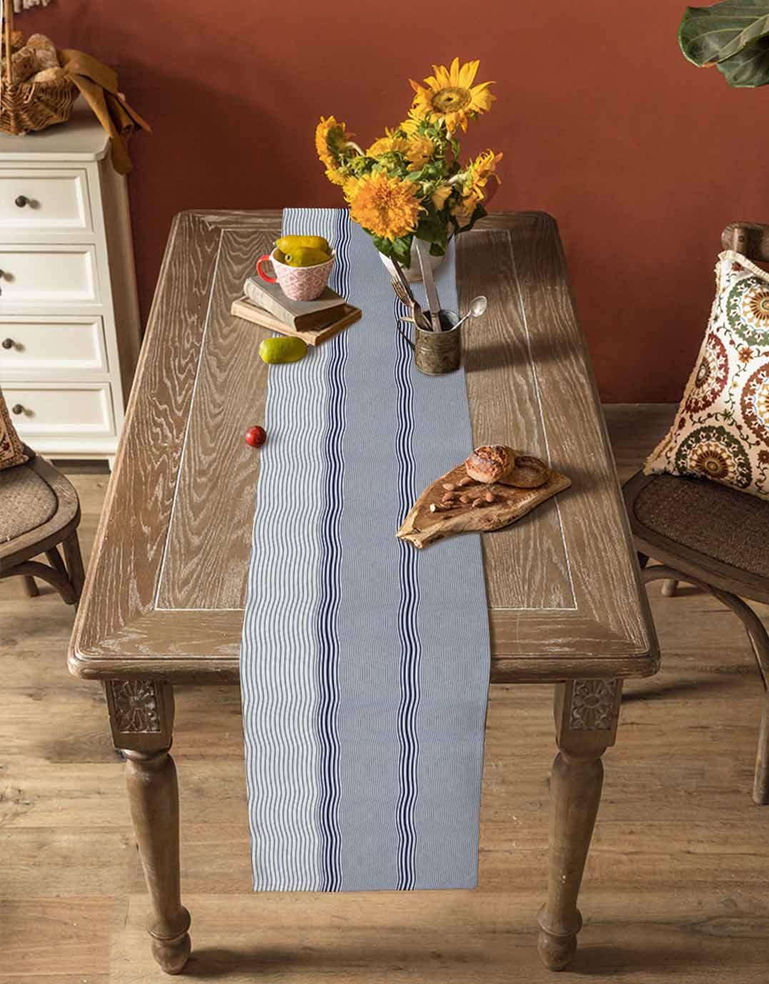 Abstract Lines Wave Gradits Table Runner Cotton Lin Wedding Table r ...