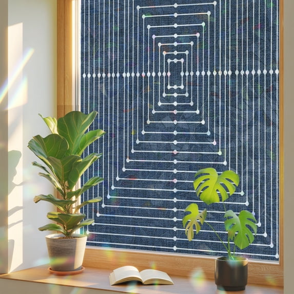Abstract Lines Window Privacy Film, Modern Square Geometric Navy Blue ...