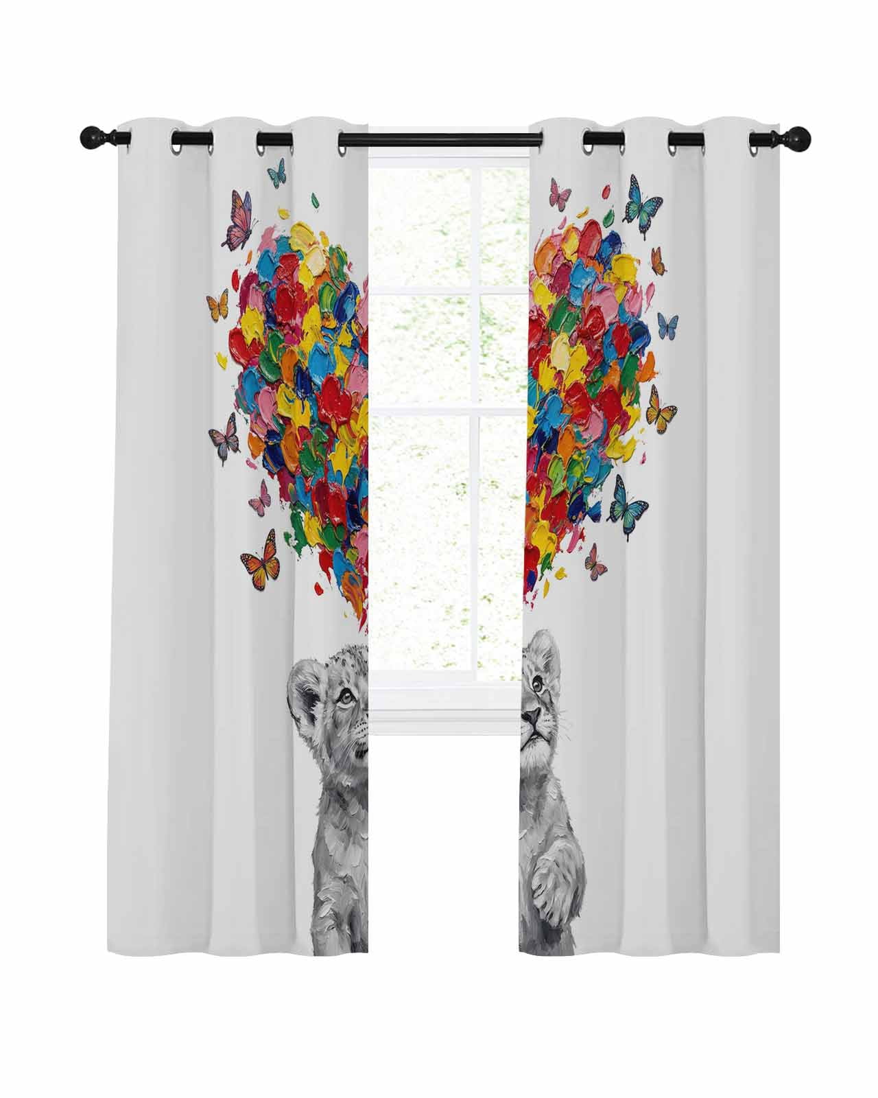 Abstract Lion Blackout Curtains 84 Inch Length Colored Heart Paint Red ...