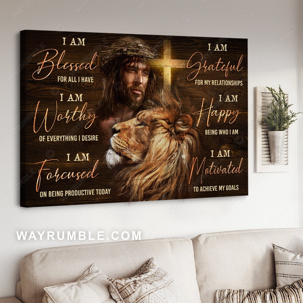 Abstract Lion Head, Jesus Painting, Motivational Quote, I Am Bless For All I Have - Jesus ...