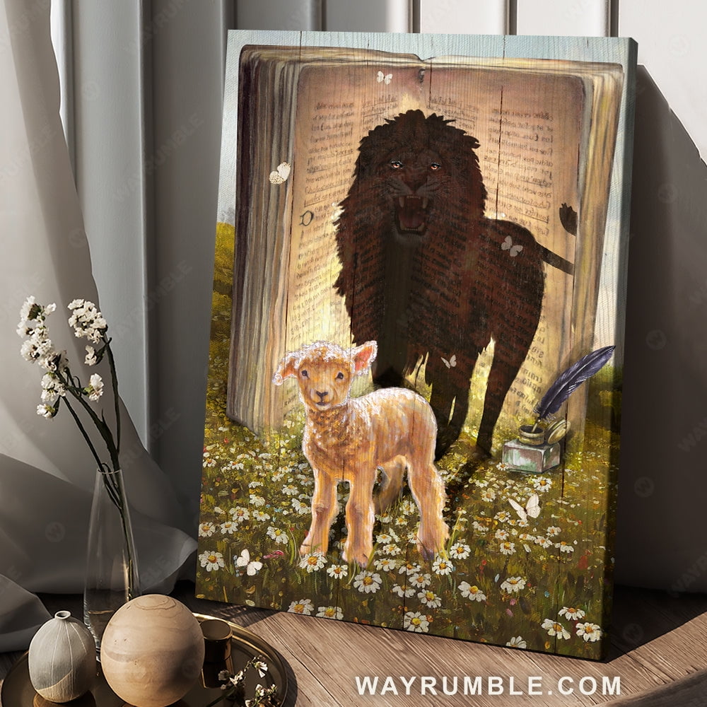 Abstract Lion Painting, Lamb Of God, Daisy Field, White Butterfly, Inspirational Art - Jesus ...