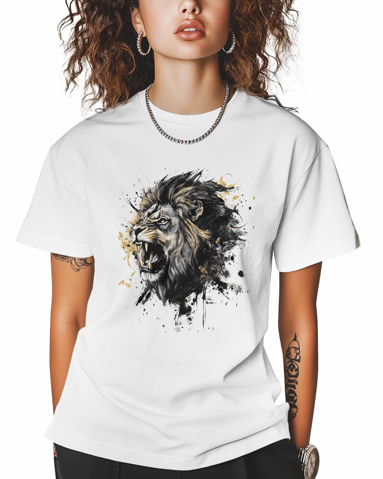 Abstract Lion T Shirts for Women Short Sleeve Cotton Crewneck T-Shirt ...