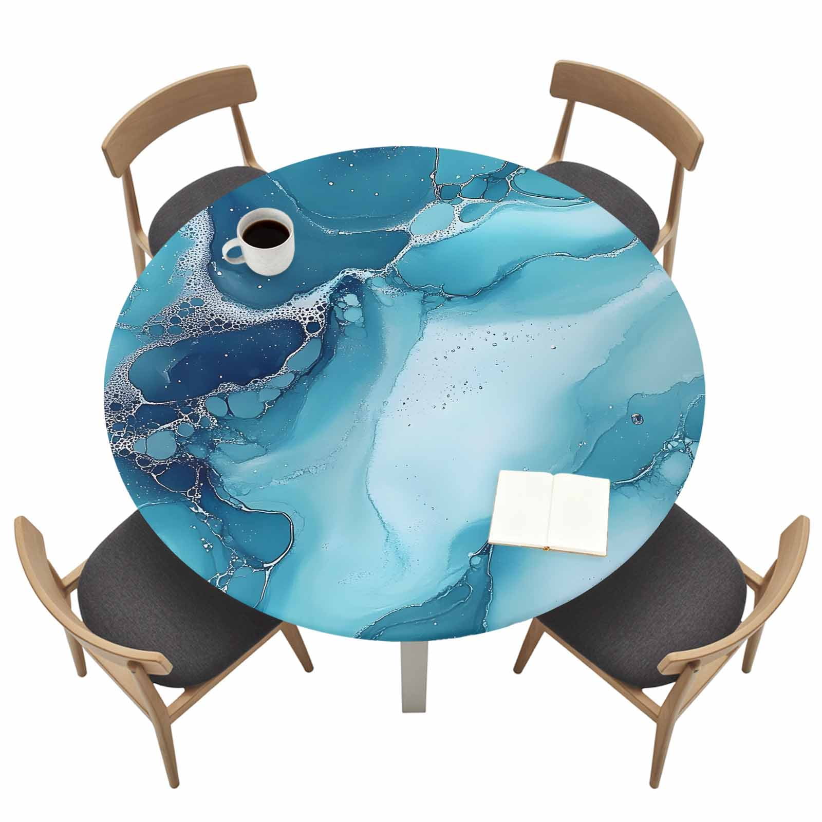 Abstract Liquid Art Round Fitted Tablecloth with Elastic Edge Modern ...
