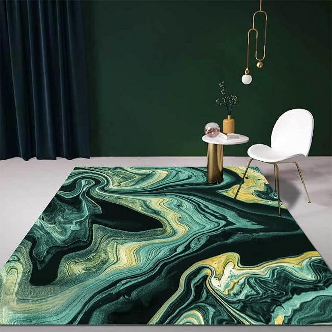 Abstract Liquid Styled Emerald Green Gold Area Rug For Living Room ...