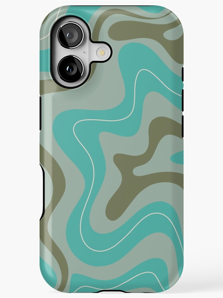 Abstract Liquid Swirl Turquoise Olive iPhone Case 11 12 13 14 15 16 17 ...