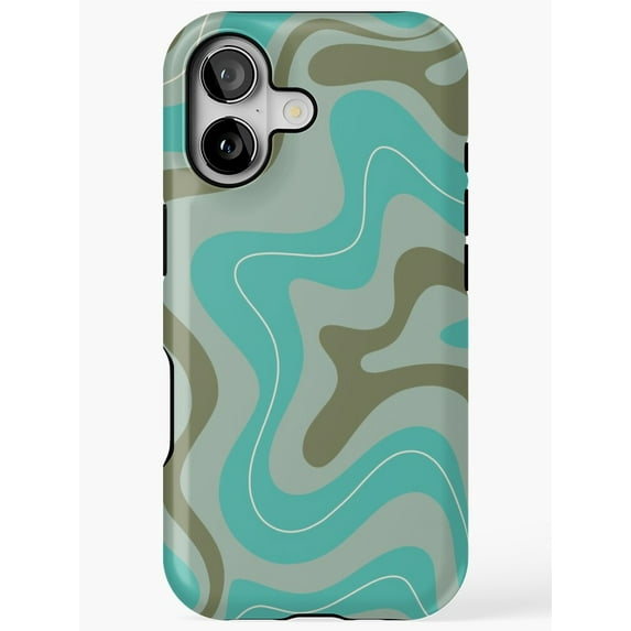 Abstract Liquid Swirl Turquoise Olive iPhone Case 11 12 13 14 15 16 17 ...