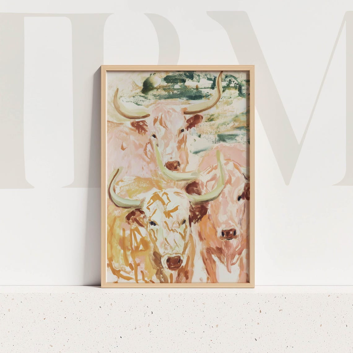 Abstract Longhorn Wall Art Print Pink Orange Western Bull Southwestern ...