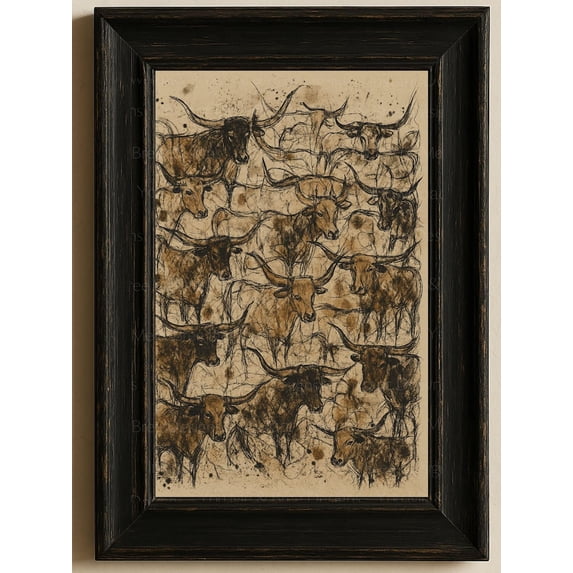 Abstract Longhorn Wall Art, Western Home Decor For Living Room, Rustic ...