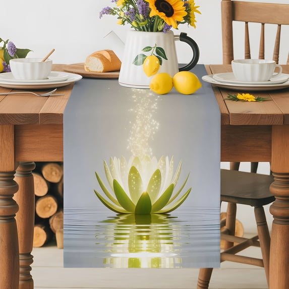 Abstract Lotus Flower Table Runner 70 Inches Long, Meditation Floral ...