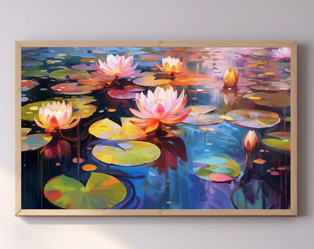 Abstract Lotus Pond Artwork Lotus Painting Art: Vibrant Colors & Fluid ...