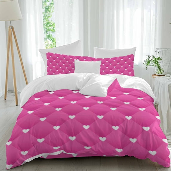 Abstract Love Heart Duvet Cover Set Full Size, Dark Pink Square Texture ...