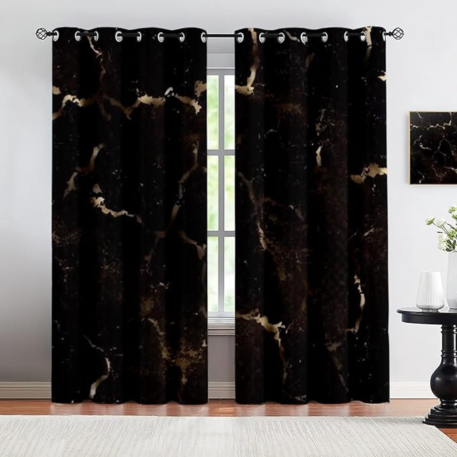 Abstract Luxury Marble Printed Curtains, Vintage Irregular Golden ...