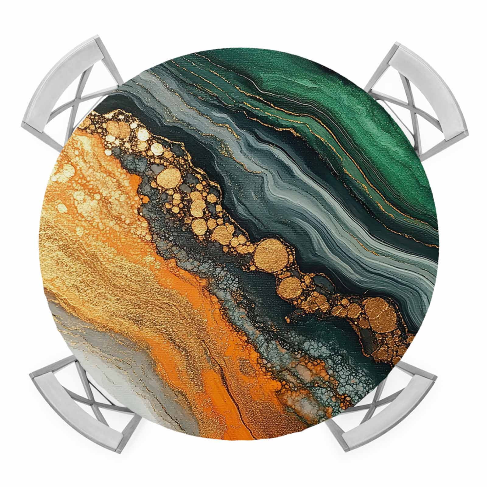 Abstract Mable Elastic Fitted Round Table Cover Texture Painting ...