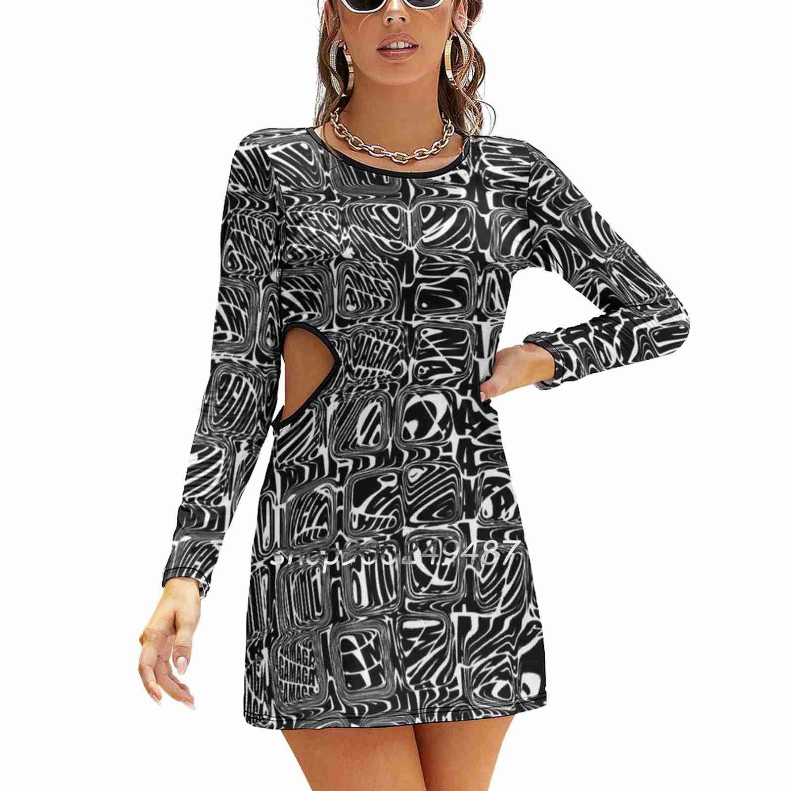 Abstract Maga Typography Square Neck Dress Cute Loose Print Dresses ...