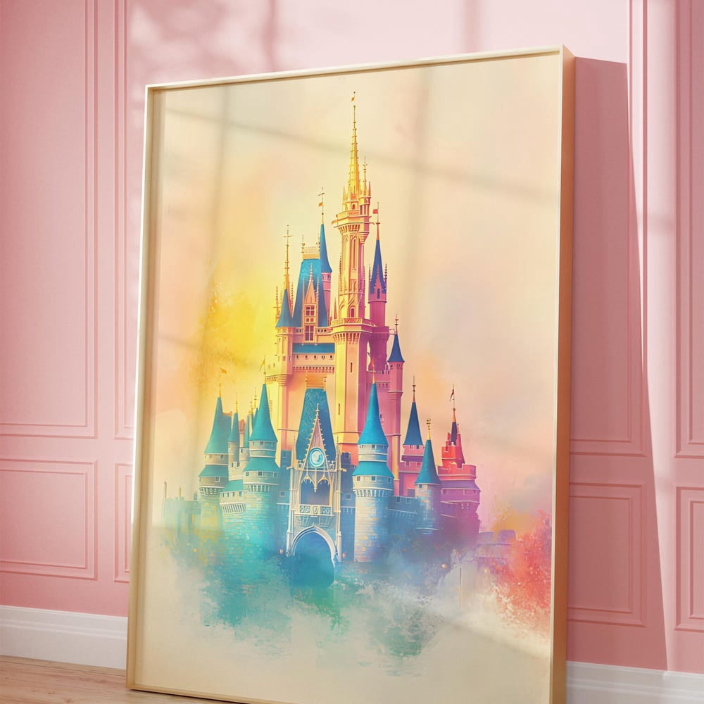 Abstract Magic Castle Painting, Fairytale Castle Print, Pastel Kingdom ...