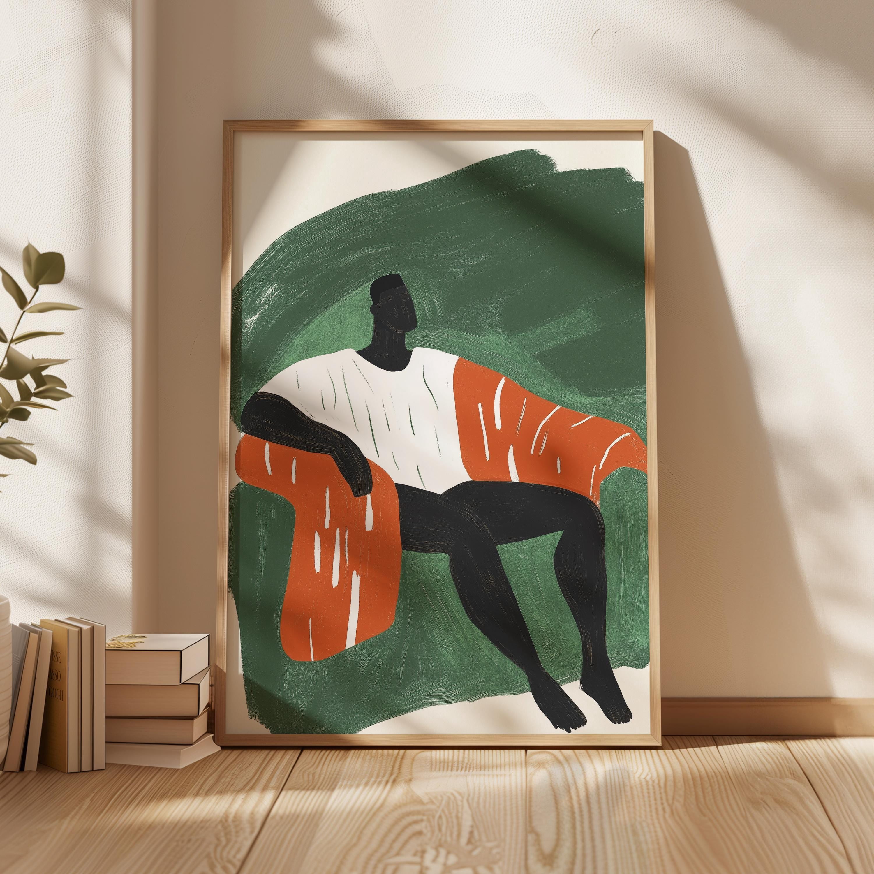 Abstract Man Art Print Green & Orange Minimalist Decor Home Decor ...