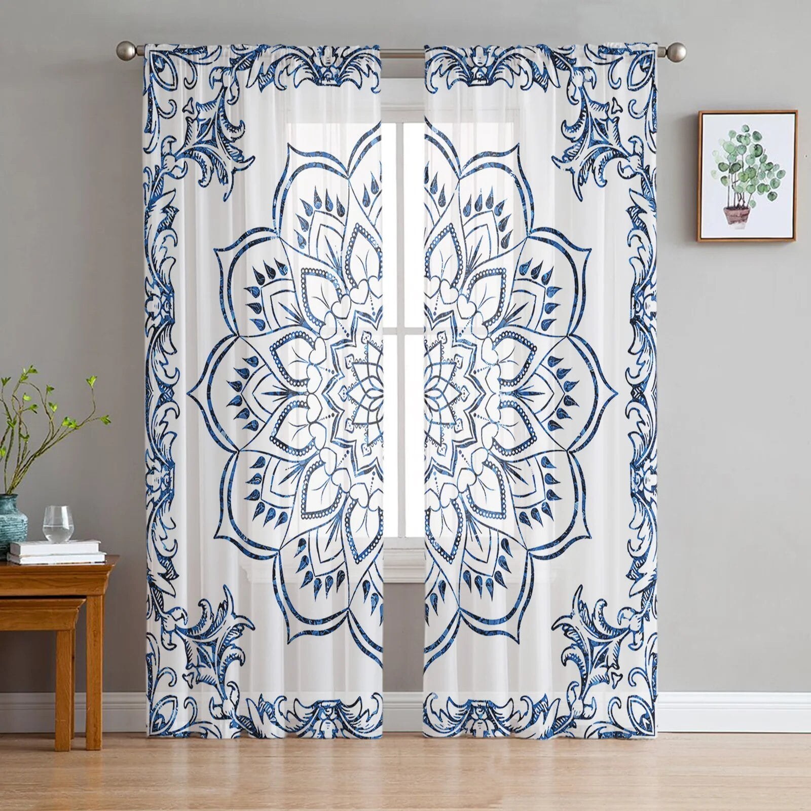 Abstract Mandala Flower White Tulle Curtains For Living Room Bedroom ...