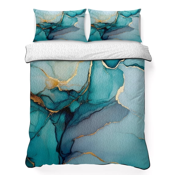 Abstract Marble 3 Piece Quilt Bedding Set with 2 Pillow Shams, Dark ...