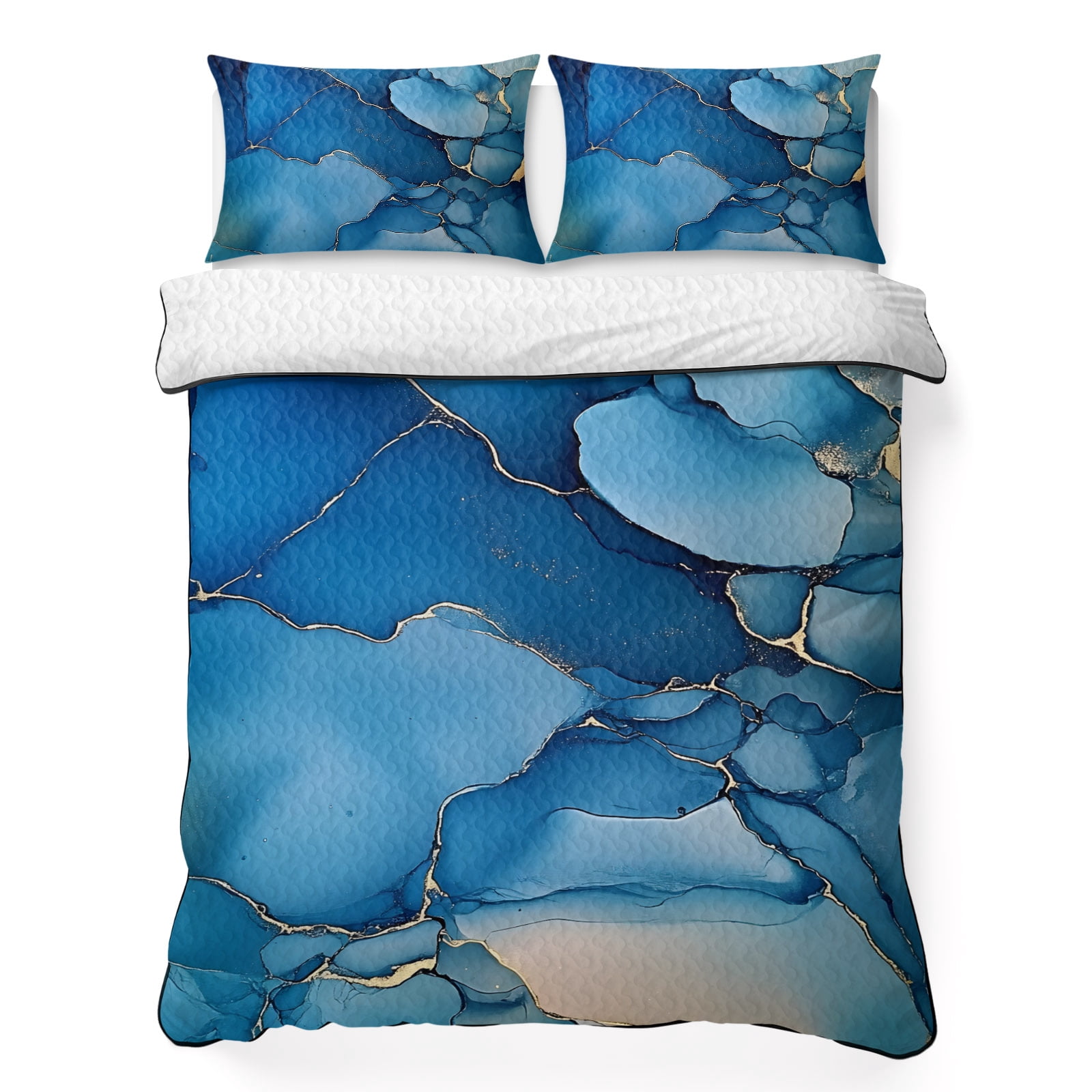 Abstract Marble 3 Piece Quilt Bedding Set with 2 Pillow Shams, Stone ...