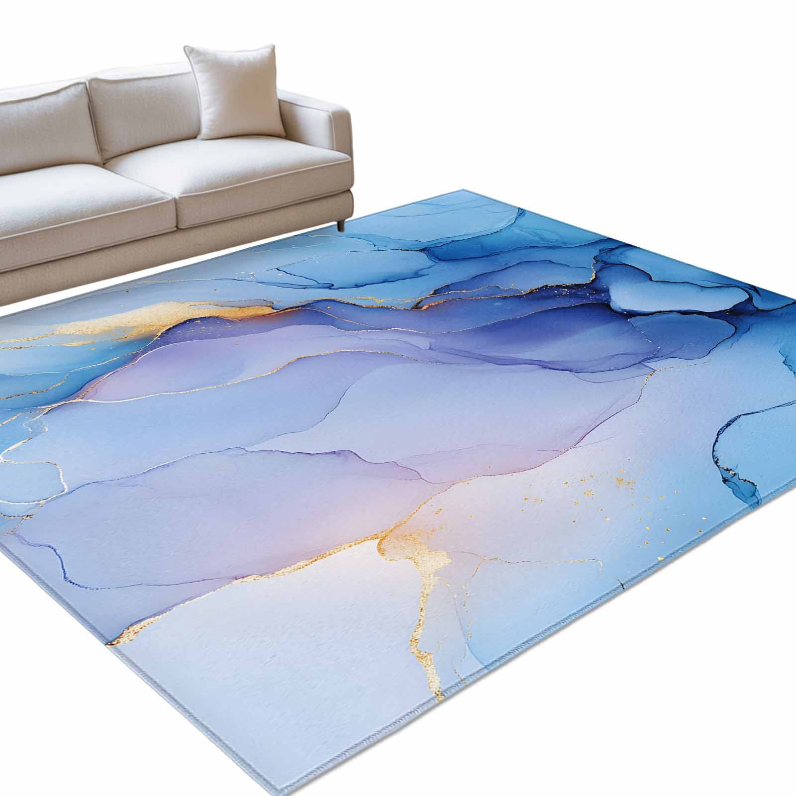 Abstract Marble Area Rugs 6x9ft Purple Blue Gradient Watercolor Texture ...
