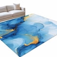 Abstract Marble Area Rugs 8x10ft Gold Blue Gradient Watercolor Texture ...