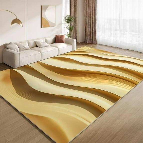 Abstract Marble Area Rugs, Golden Brown Fluid Wave Carpet, Washable Non ...