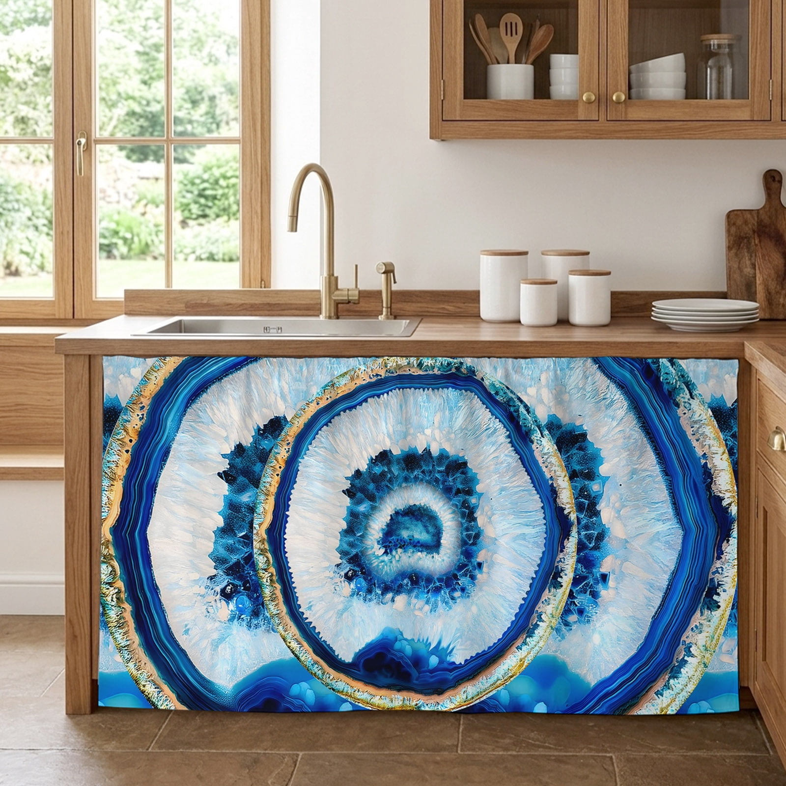 Abstract Marble Art Cabinet Curtains 32" W x 55" L Manau Blue White ...