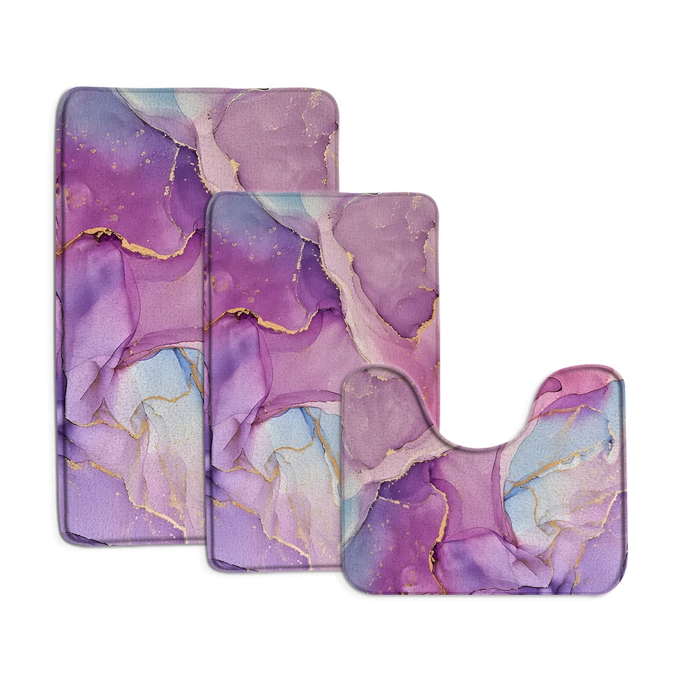 Abstract Marble Bath Mat Set Blue Pink Textured Pattern Modern Art Home ...