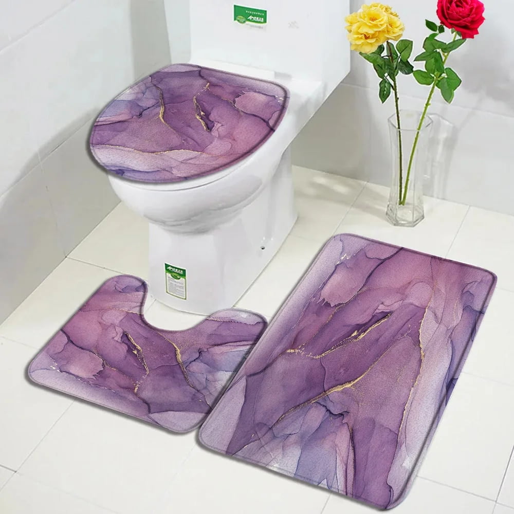 Abstract Marble Bath Mat Set Gold Lines Blue Ink Texture Art Pattern ...