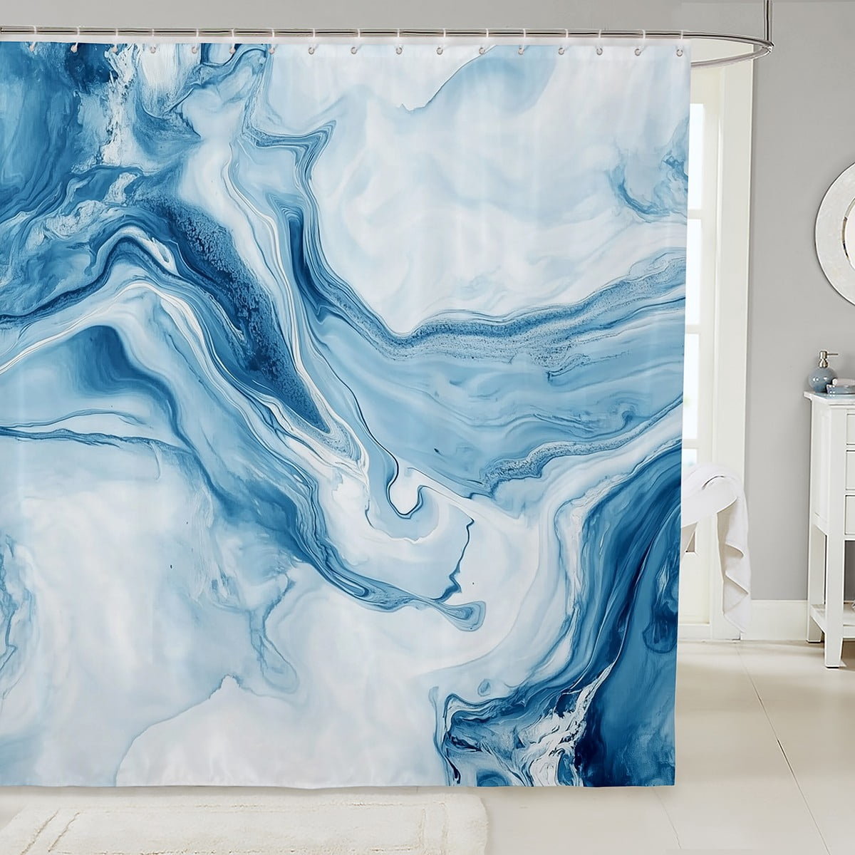 Abstract Marble Bathroom Curtain Light Blue Marble Grain Shower Curtain ...