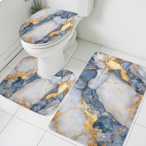 Abstract Marble Bathroom Rugs Set Blue Gray Gold Gradient Texture Non ...