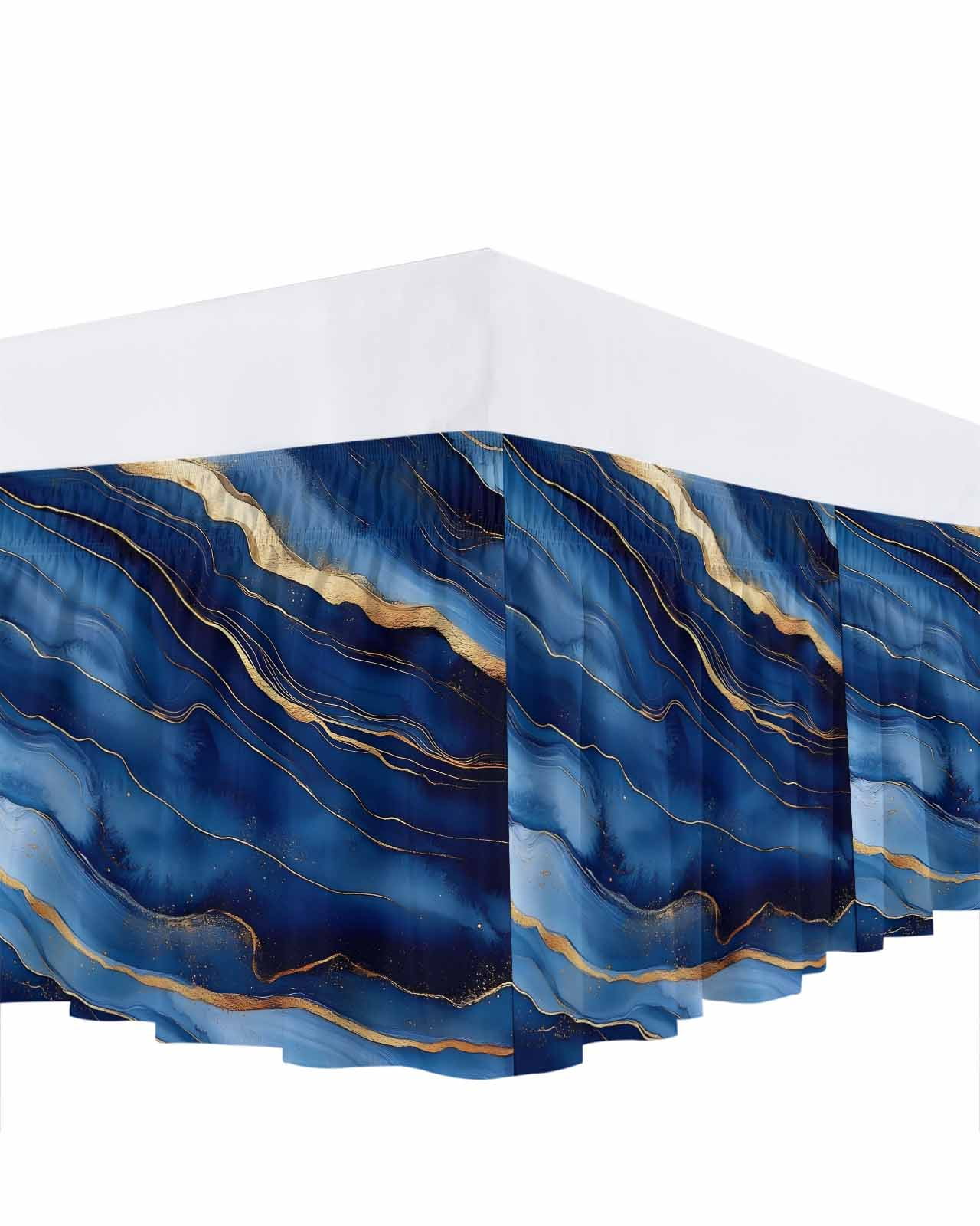 Abstract Marble Bed Skirt Blue Gold Texture Modern Style Simple Bed ...