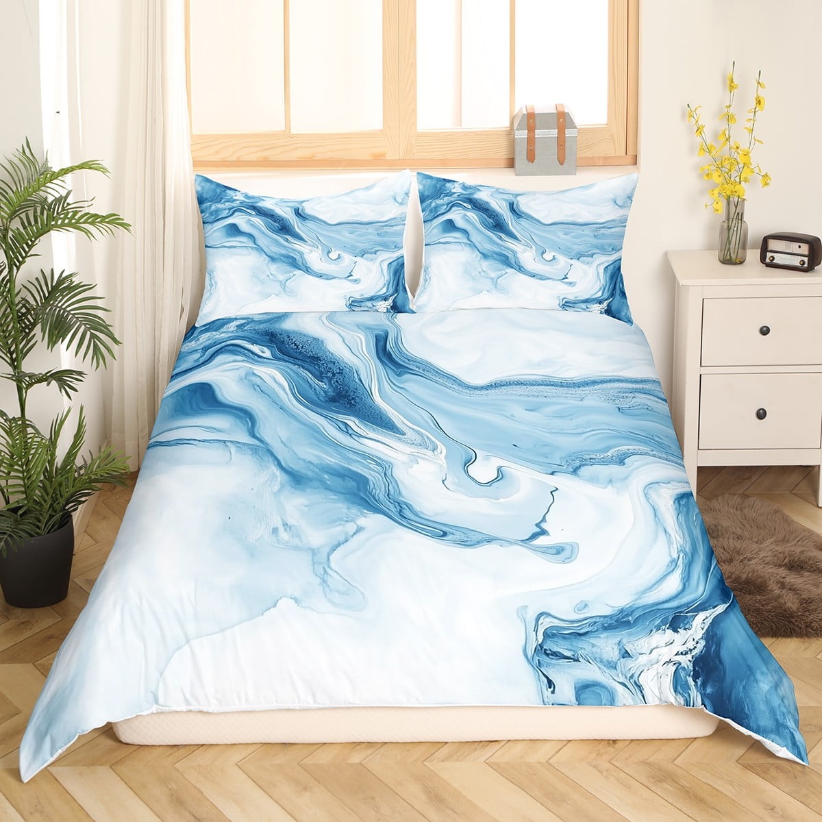 Abstract Marble Bedding Set Light Blue Marble Grain Comforter Cover ...