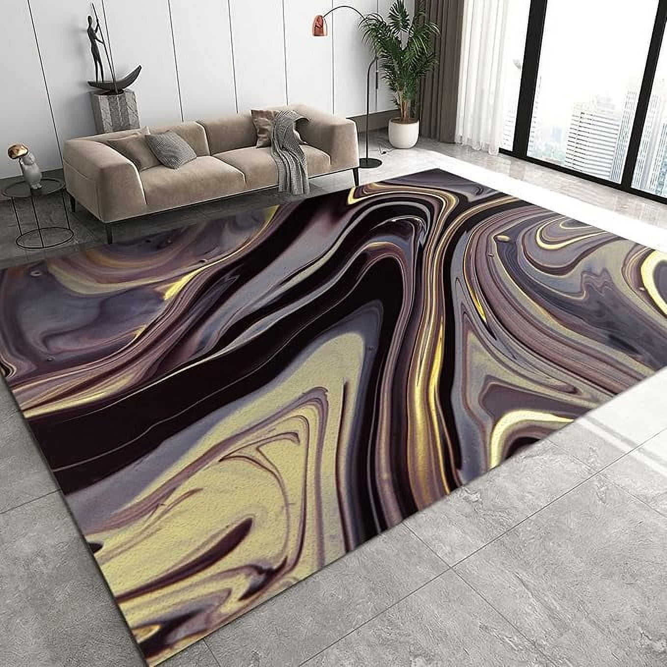 Abstract Marble Black Gold Art Area Rugs, Marble Texture Soft Washable ...