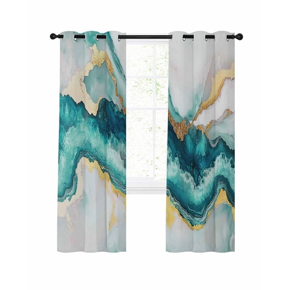 Abstract Marble Blackout Curtains 63 Inches Long for Bedroom, Turquoise ...
