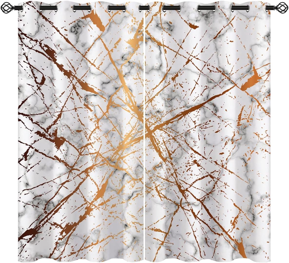 Abstract Marble Blackout Curtains for Girls Boy Home Decor, Gold White ...