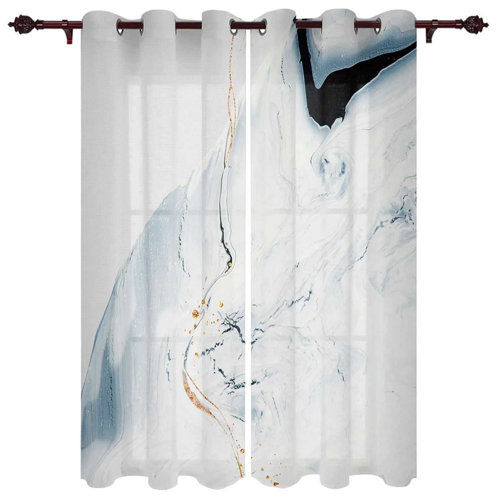 Abstract Marble Blue Lake Curtains for Living Room Luxury Bedroom ...