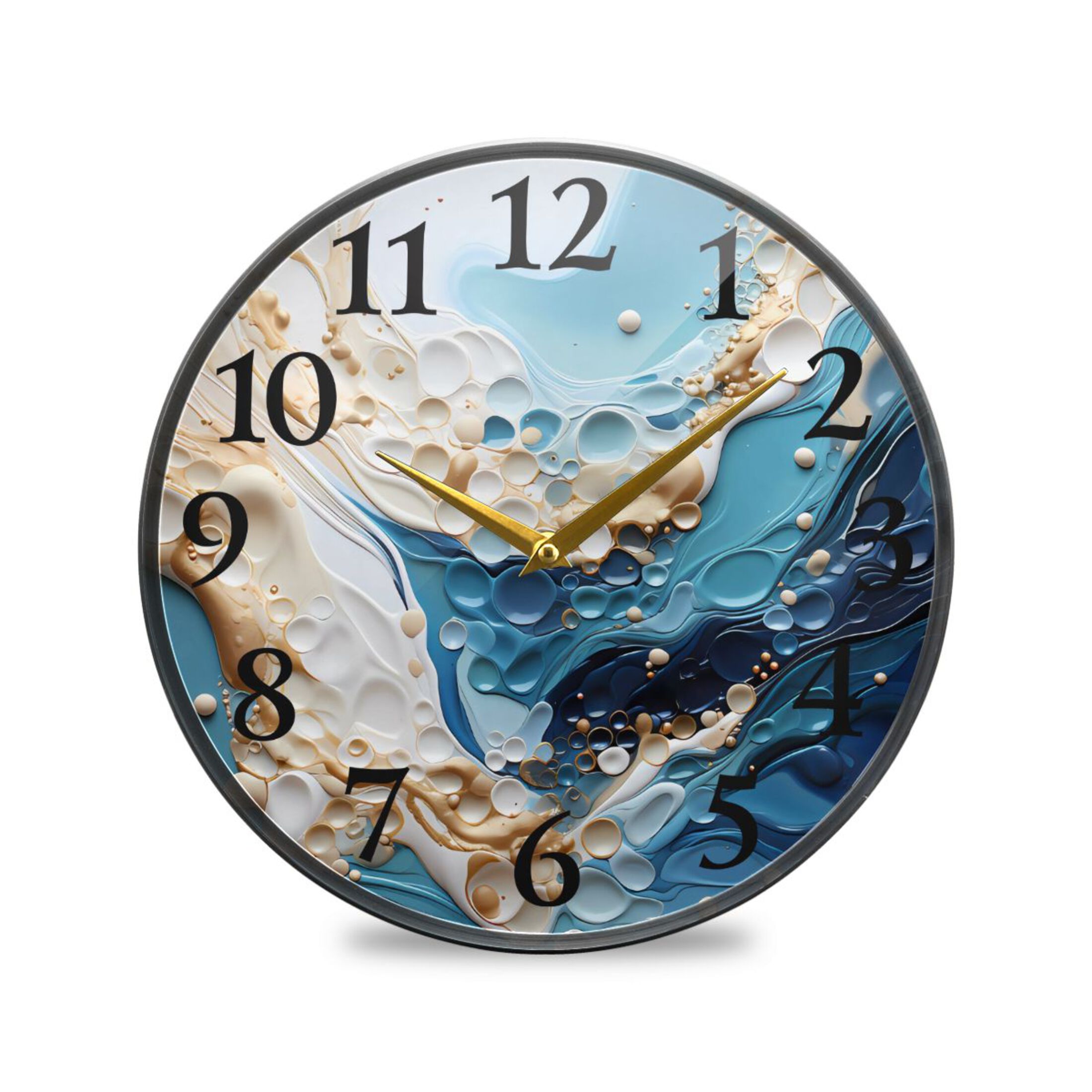 Abstract Marble Blue Wall Clocks Battery Operated 11.9 Inch Round Clock ...
