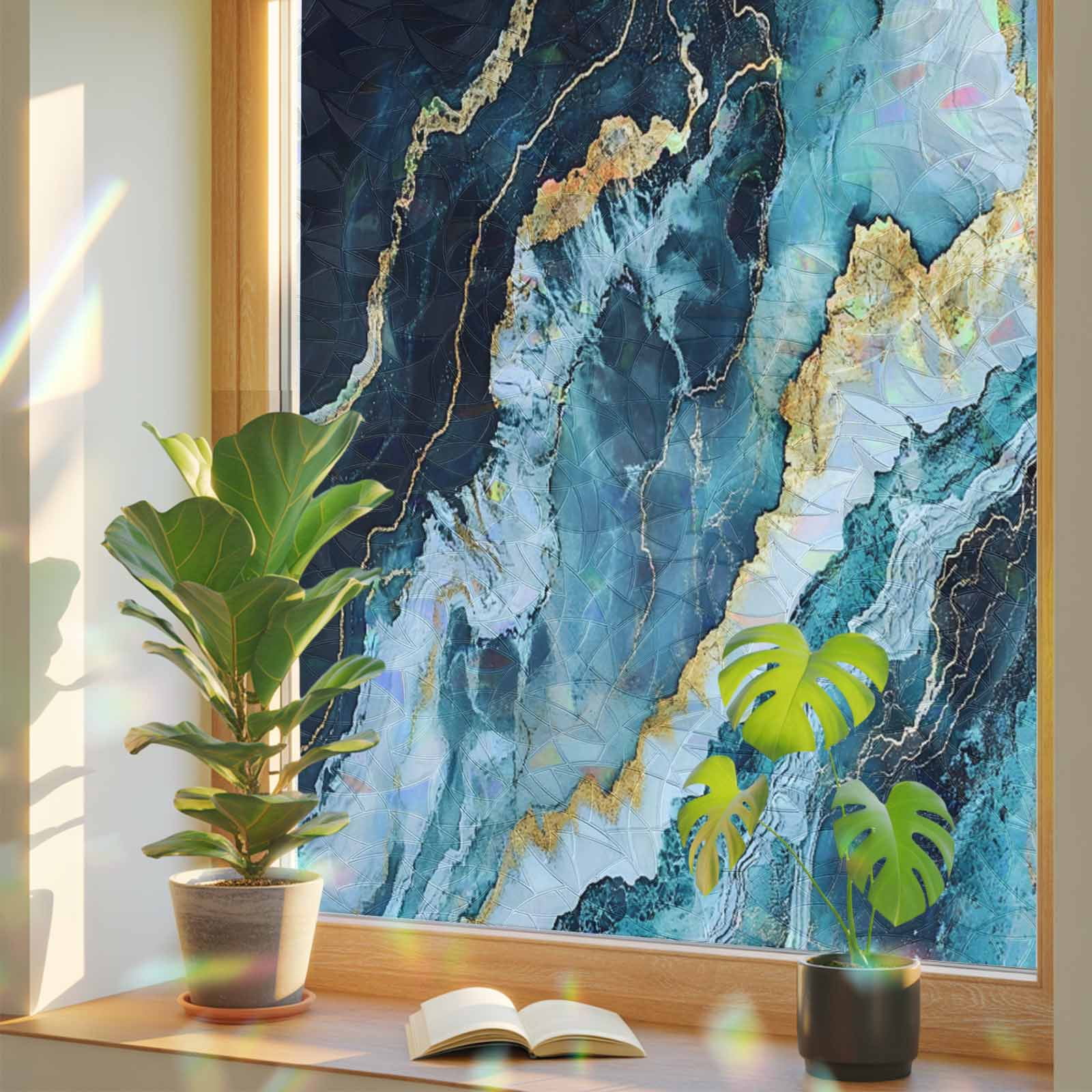 Abstract Marble Blue Water Ripple Window Privacy Film, Rainbow Film ...