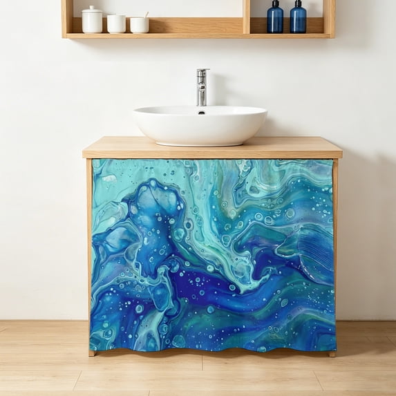 Abstract Marble Cabinet Curtains 11" W x 13" L, Turquoise Green ...