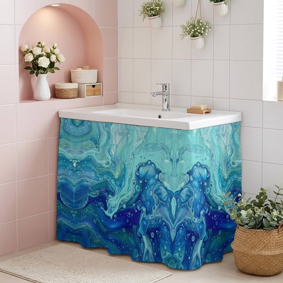 Abstract Marble Cabinet Curtains 35" W x 35" L, Turquoise Green ...