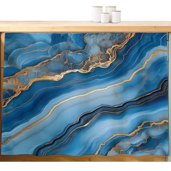 Abstract Marble Cabinet Curtains Blue Gradient Gold Crack Texture Art ...