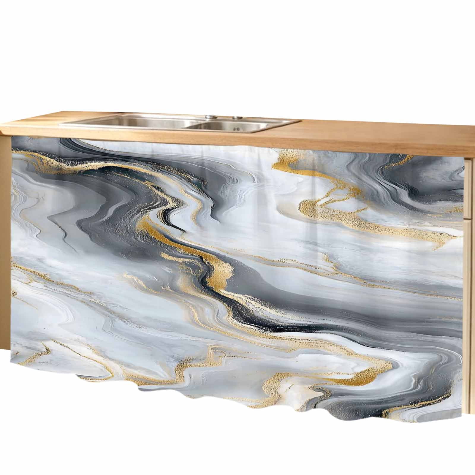 Abstract Marble Cabinet Curtains Gradient Black White Gold Texture Sink ...