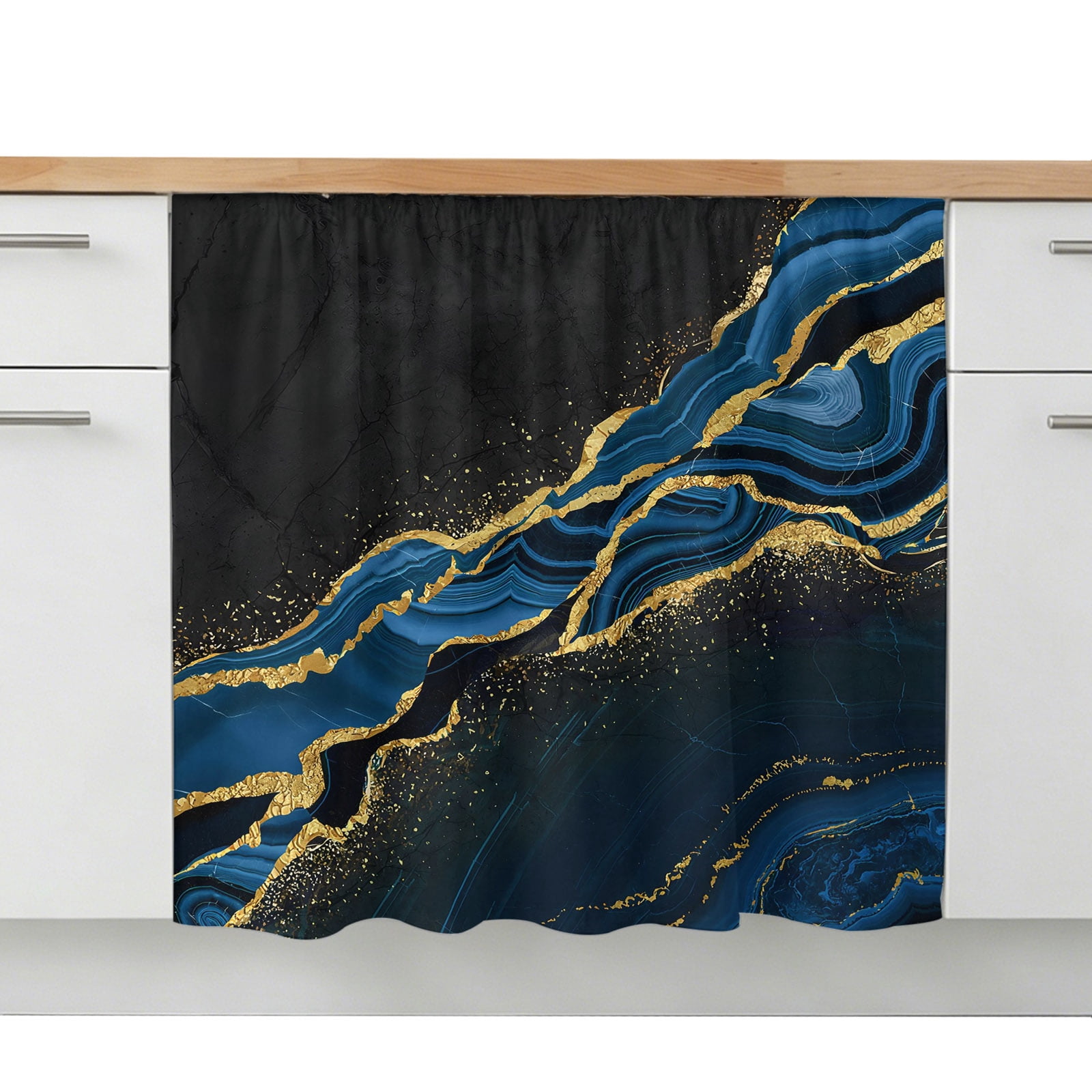 Abstract Marble Cabinet Curtains for Kitchen Blue Marble Sink Skirt for ...