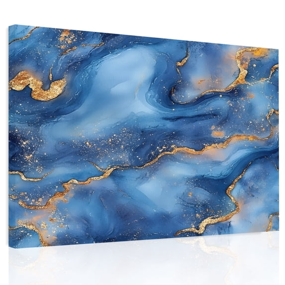 Abstract Marble Canvas Print Wall Art, Blue Gradient Gold Wave Texture ...