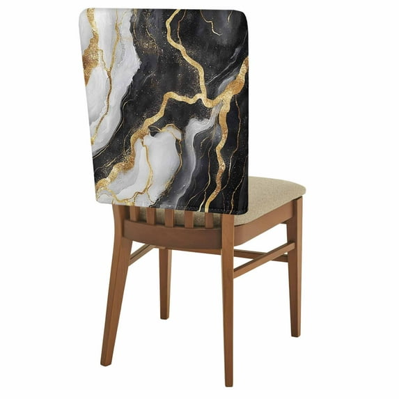 Abstract Marble Chair Back Covers Set of 4, Gold Texture Simple Black ...