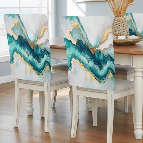 Abstract Marble Chair Back Covers, Turquoise Abstract Golden Foil ...