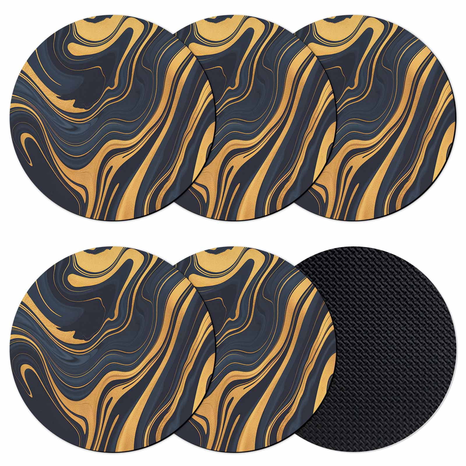 Abstract Marble Coasters Set of 6, Absorbent Coasters for Drinks, Black ...