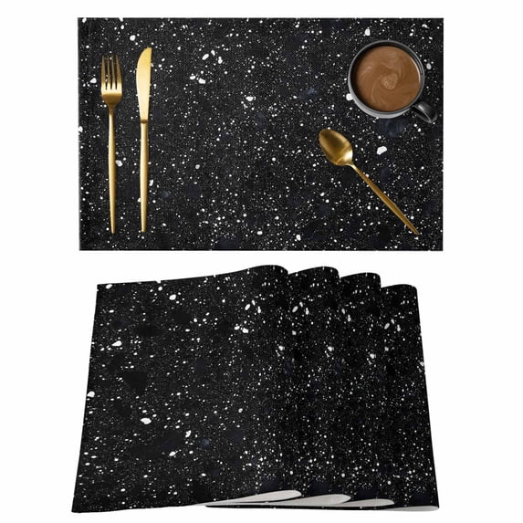 Abstract Marble Cotton Linen Placemats Set of 12, Black Texture Star ...